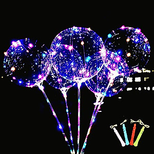 LED Light Up BoBo Balloons Colorful 10 Packs,3 Levels Flashing Handle,20 Inches Bubble Balloon,70cm Stick,Christmas Birthday Party Decoration