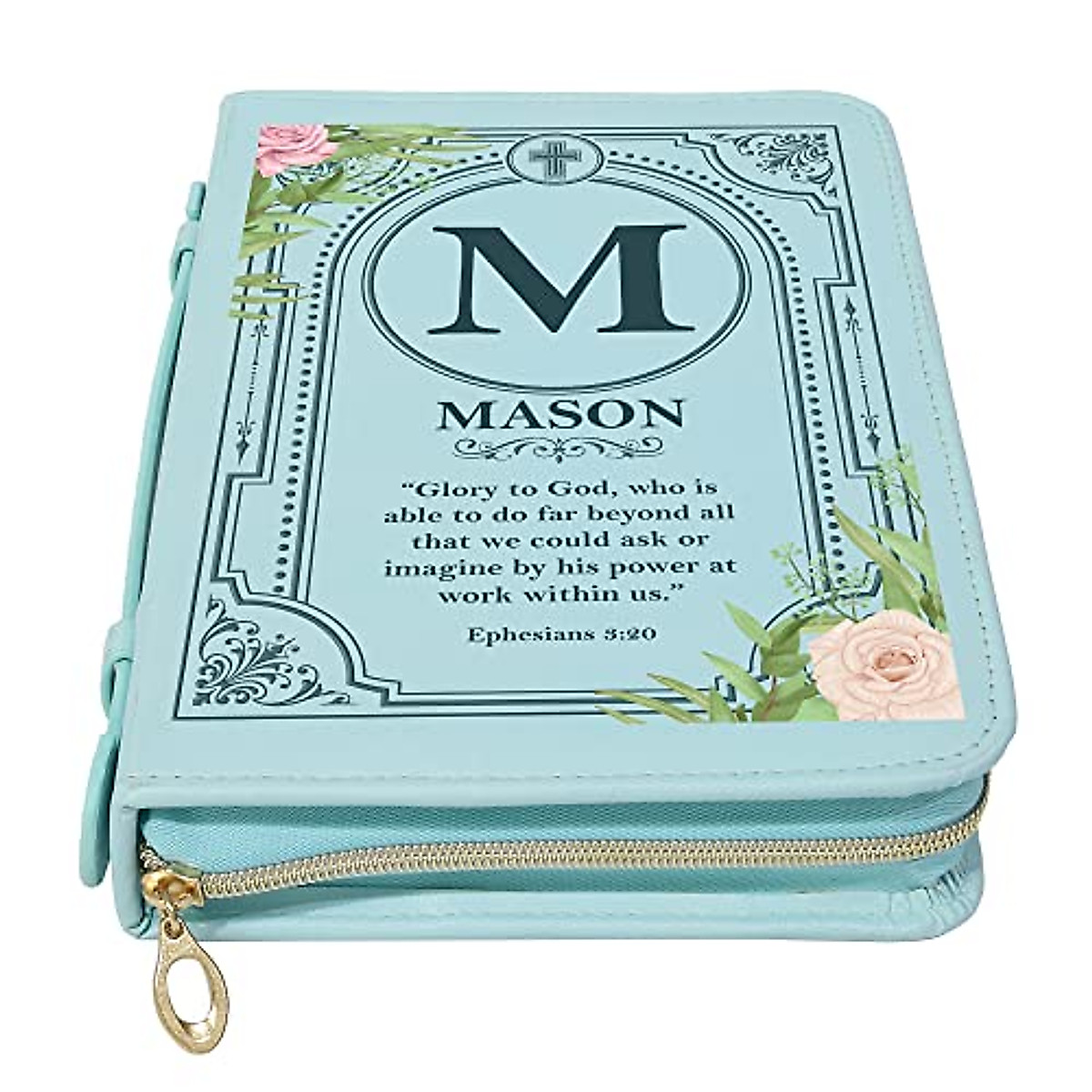 9.6x6.6 Inch Personalized Bible Cover, Custom Bible Cover – Personalized Leatherette Bible Cover and Carrying Case with Handle, Womens Bible Case - Teal (Design 4)