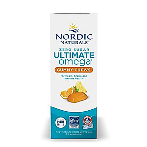 Nordic Naturals Zero Sugar Ultimate Omega Gummy Chews, Tropical Fruit, 54 Gummies, Supports Heart, Brain, and Immune Health, Non-GMO, Vegetarian, 27 Servings