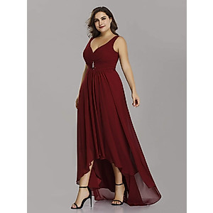 Ever-Pretty Women's V-Neck High Low Chiffon Long Cocktail Dresses for Women Burgundy US20