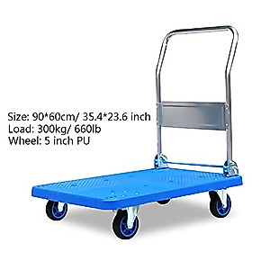 BTJINAN Push Cart Dolly Plastic Platform Truck with Mute Wheels and Foldable Metal Handle for Transport Baggage Books Moving Push Hand Trolley High Load Platf, 300