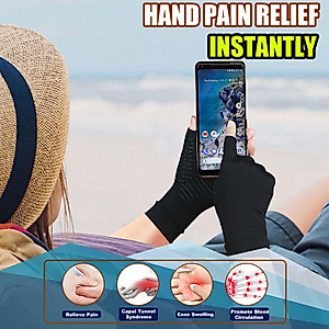 Tiny Chou 2 Pairs Copper Arthritis Gloves, Fingerless Compression Gloves for Men and Women, Pain Relief and Healing for Arthritis Hand, Carpal Tunnel, Typing and Daily Work (Black, Medium)