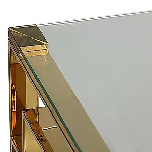 Cortesi Home Laila Coffee Table in Gold Stainless Steel and Clear Glass 48"