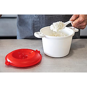 KitchenCraft Rice Cooker - Microwave Steamer, BPA Free Plastic, 1.5 Litre, White/Red