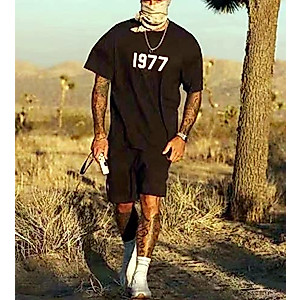 Summer Casual T-Shirt for Men Women 1977 Letter Print Shirt Classic Couples Short Sleeved Sweatshirts Pullover Tee Top (Black,Medium,Medium)