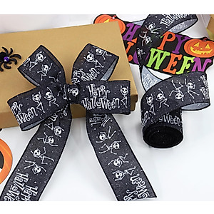 3 Rolls 15 Yards Halloween Ribbon Wired Edge Ribbons 2.5 inchSpider Web Skull Pumpkin Ribbons ，Purple Orange Black Burlap Ribbon ，for Wreath Home Party DIY Craft Floral Bow Decoration Supplies