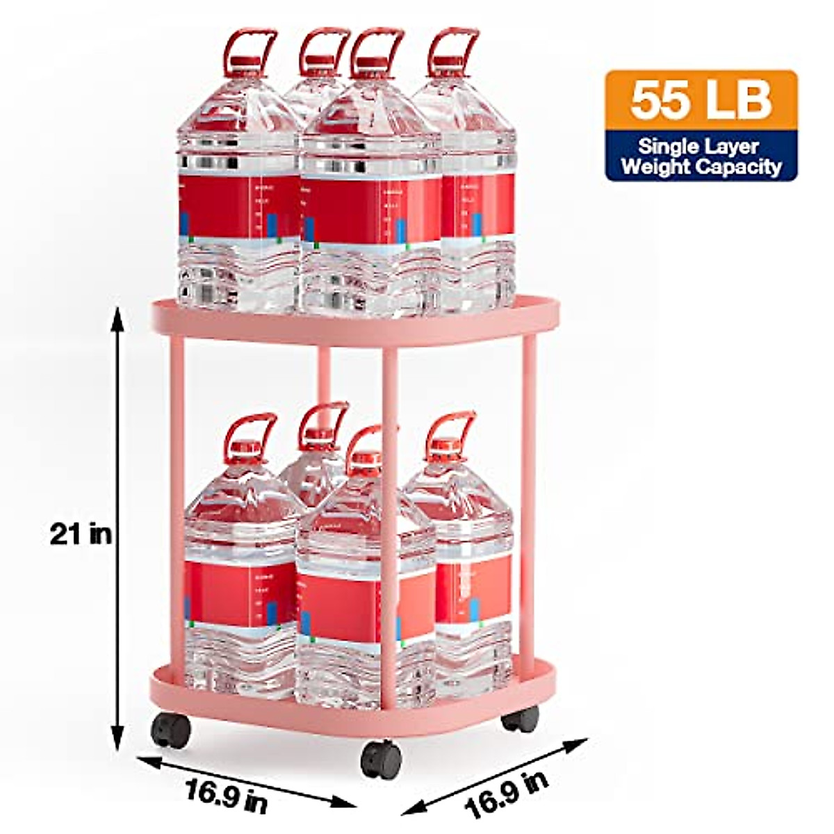 villertech Side Table with Wheels, End Table Living Room Plastic Mobile Sofa Side Table Small Night Stand Bedroom Pink