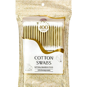 R-NEU 400 Bamboo Cotton Swabs, Dual Tipped, 3 Inch 100% Biodegradable Natural Cotton Qtips for Ears, Makeup, Cleaning, Home, Baby Care (400 Count)