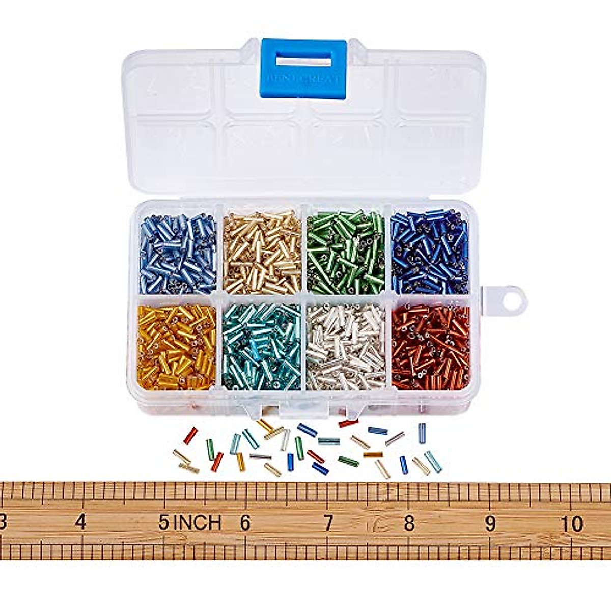 Pandahall 8 Colors Silver Lined Glass Bugle Seed Beads 6x1.8mm Tube Loose Spacer Beads Hole: 0.6mm for DIY Jewelry Making