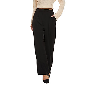 FUNYYZO Women Wide Leg Pants High Elastic Waisted in The Back Business Work Trousers Long Straight Suit Pants
