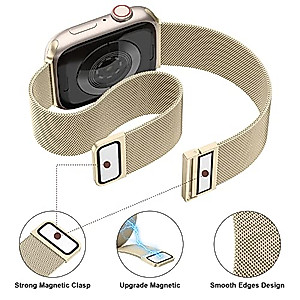 Vanjua Metal Band Compatible with Apple Watch Bands 41mm 40mm 38mm 42mm 44mm 45mm 49mm Women Men, Adjustable Stainless Steel Mesh Replacement Strap for iWatch Series Ultra 8 7 6 5 4 3 2 1 SE (38mm/40mm/41mm, Champagne Gold)