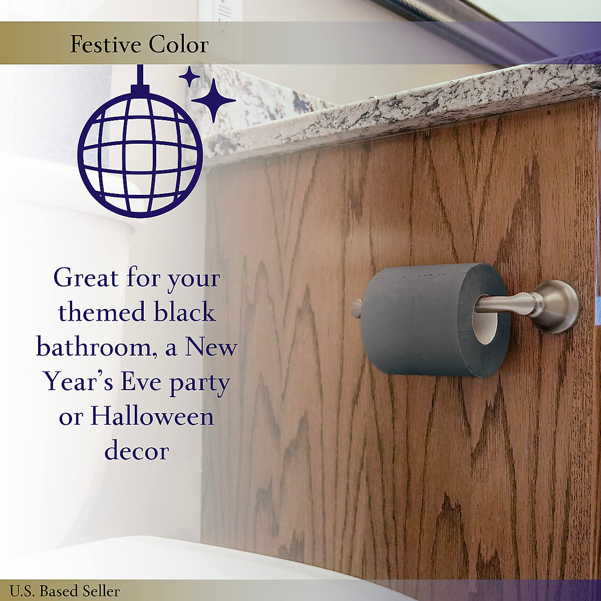 Mondo Medical 6 Pack of Black Toilet Paper Rolls - 3 Ply Black Bath Tissue Colored Toilet Paper Rolls for Bathroom