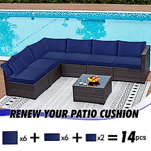 Comcaver 14 Pack Patio Cushion Covers Set Outdoor Cushion and Pillow Replacement for 7 Pieces 6 Seater Outdoor Furniture Sofa Waterproof Cushion Slipcovers Set for Wicker Rattan Sofa Navy COVERS ONLY
