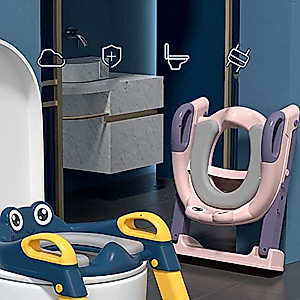 Kids Potty Training Seat with Step Stool Ladder, Foldable Toilet Training Seats Prevent Slipping Baby Toilet Potty Seat (Pink)