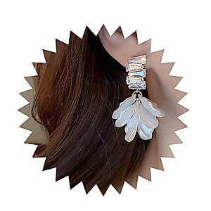 Sttiafay Vintage Crystal Resin Flower Dangle Earrings White Acrylic Flower Earrings Gold Cz Crystal Stud Earrings Weddings Flower Earrings Jewelry for Women and Girls