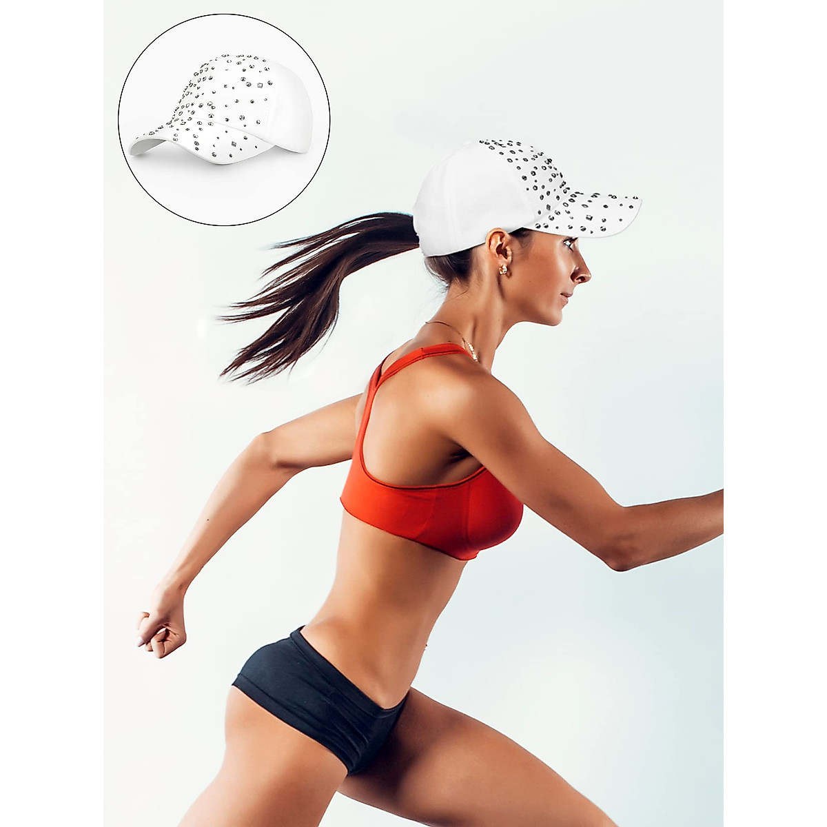 Loopeer 2 Pcs Adjustable Breathable Rhinestone Baseball Cap for Women Men Sequins Casual Sports Cap Rhinestone Hat(Black, White)