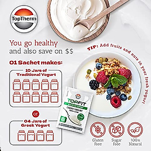 TopTherm Yogurt Maker - All you Need For Probiotic Plain & Greek Yogurt Maker- Fresh Homemade Yogurt- Probiotic Starter Culture, Container, Basket, Strainer, Temperature C- Non-BPA Plastic - Gut Support Starter