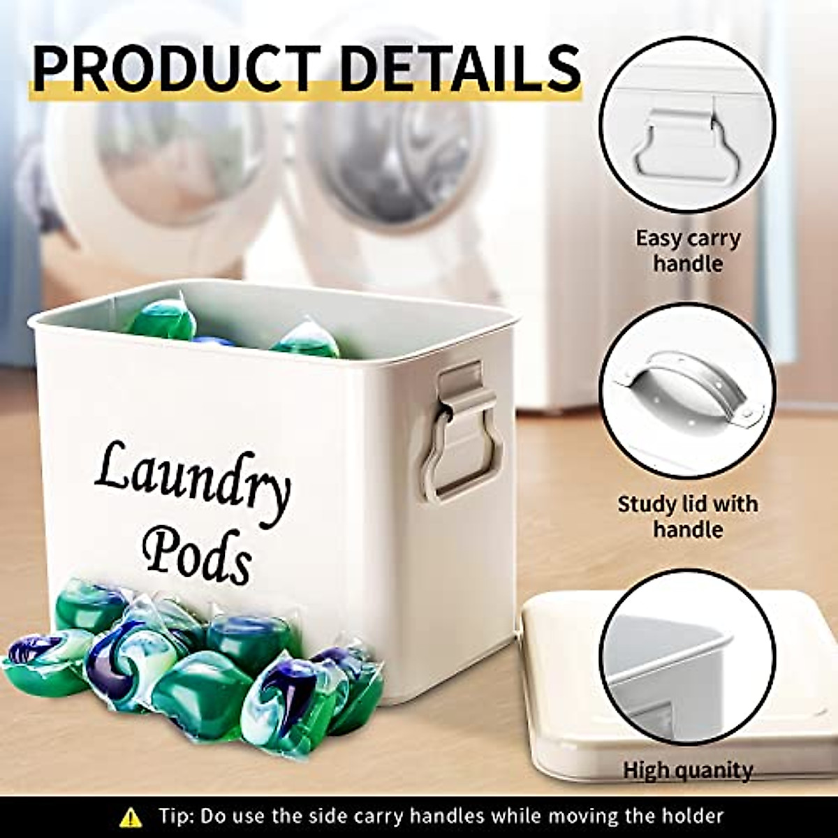 Laundry Pods Container, 3.8Qt Hold 88 Laundry Pods Storage Holder, White Laundry Storage Container White Rustic Tin Laundry Room Organizing Box Reusable Farmhouse Decoration