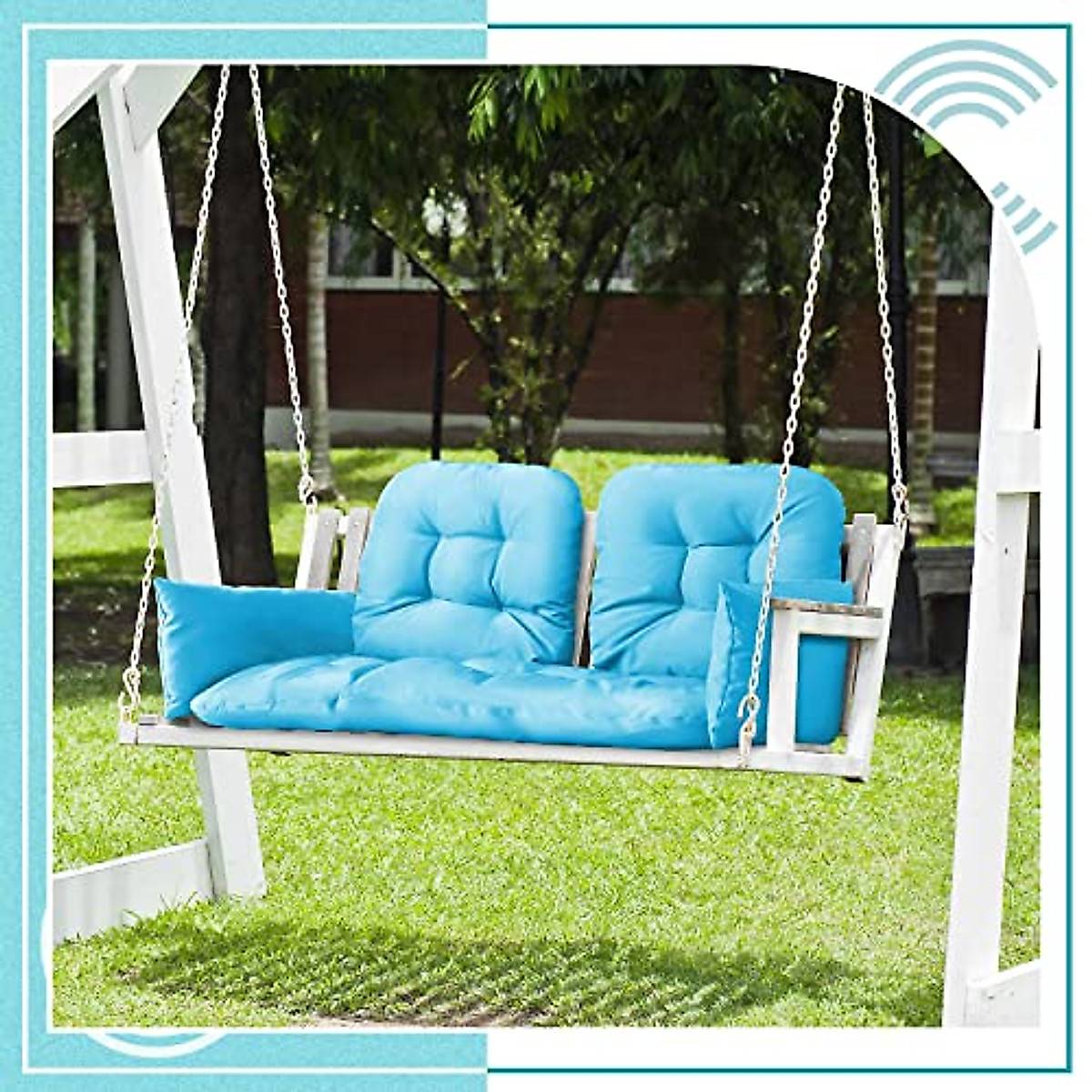5 Pieces Wicker Patio Cushion Sets Include 1 Loveseat 2 U-Shape 2 Matching Chair Cushions Indoor Outdoor Tufted Settee Bench Cushions Replacement Loveseat Cushions for Outdoor Furniture (Light Blue)
