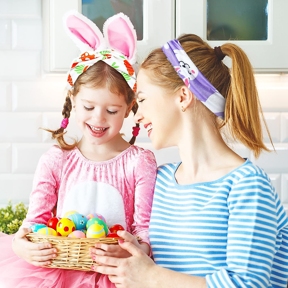 Giegxin 21 Pcs Holiday Headbands Bulk for Women Mother&#039;s Day Headbands Mother Pink Heart Elastic Wide Hair Wrap Assorted Styles Hair Accessories for Yoga Running Workout Party