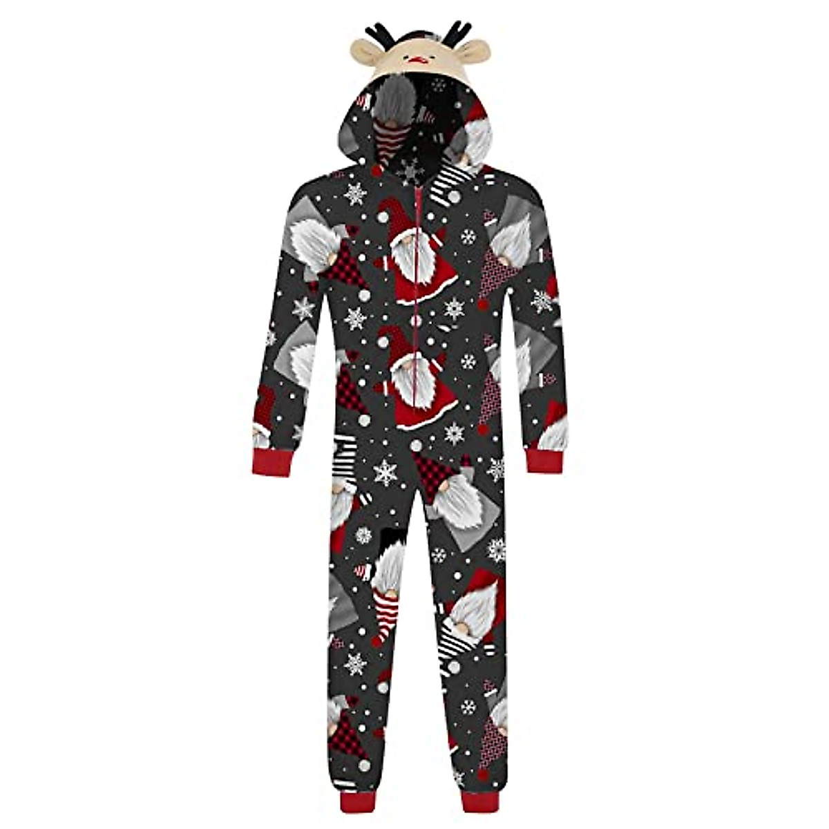 Christmas Matching Reindeer Romper Pajamas Sets for Family Holiday Soft Hooded Jumpsuit Pajamas Xmas Sleepwear for Party(C-Grey,20 Months)