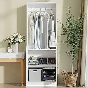 Cozy Castle Open Wardrobe Closet with 2 Doors, Clothing Garment Rack for Bedroom, Hall Tree Entryway Storage, 27.6" W x 15.7" D x 75.6" H, White