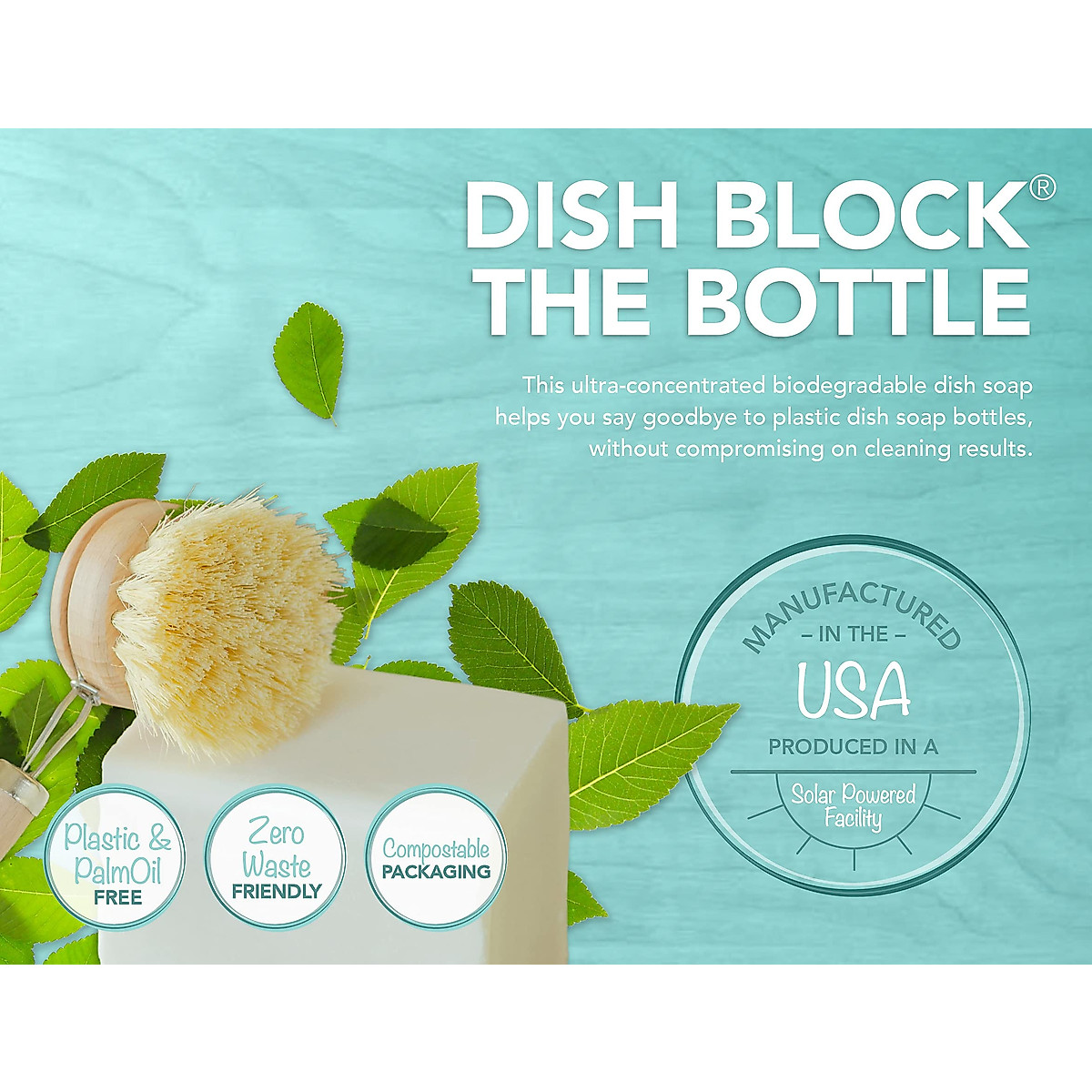 NO TOX LIFE Vegan Dish Block, 6 oz – A Solid Dish Soap for Effective Cleaning of Dishes, Pots and Pans – Ultra-Concentrated Biodegradable Formula – Fragrance and Dye Free – 2 Pack