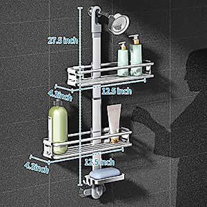 Kitstorack Shower Caddy Over Shower Head,3 Tier Aluminum Bathroom Hanging Shower caddy,Bathroom Accessories Storage Rustproof Shower Shelves with Soap Holder Razor Holder for Bathroom Organizer