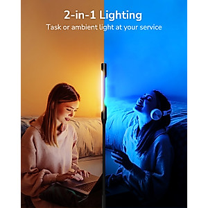 ULG 【Upgrade】 Double Side LED Floor Lamp, Tall 360° Adjustable Gooseneck Standing Reading Lamp for Bedroom, RGB & Dimmable Bright Task Light with 3000K-6500K Color Temps, Eyelash LED Floor Light