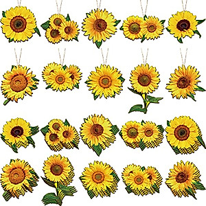 40 Pieces Spring Summer Ornaments Butterfly Sunflower Wood Ornaments Sunflower Butterfly Wooden Hanging Tree Ornaments for Spring Summer Decoration DIY Craft Christmas Party Home (Sunflower)