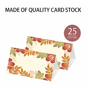 Place Cards for Thanksgiving Fall Party, Editable Name Place Cards, Seating Place Cards for Tables, Tent Style Cards for Wedding, Dinner Party or Any Occasion, Easy Folding, 25 Escort Cards(G03)