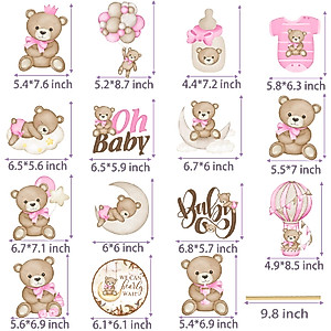 30Pcs Pink Bear Centerpiece Sticks We Can Bearly Wait Baby Shower Decorations Teddy Bear Table Toppers Bear Baby Shower Decorations Bear Centerpieces for Table Girls Baby Shower Supplies
