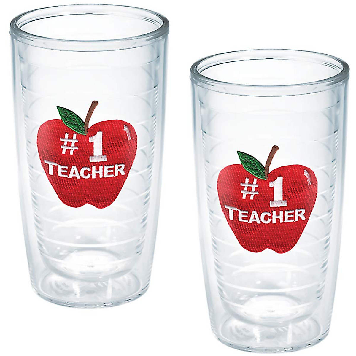 Tervis Made in USA Double Walled #1 Teacher Apple Insulated Tumbler Cup Keeps Drinks Cold & Hot, 16oz - 2pk, Unlidded
