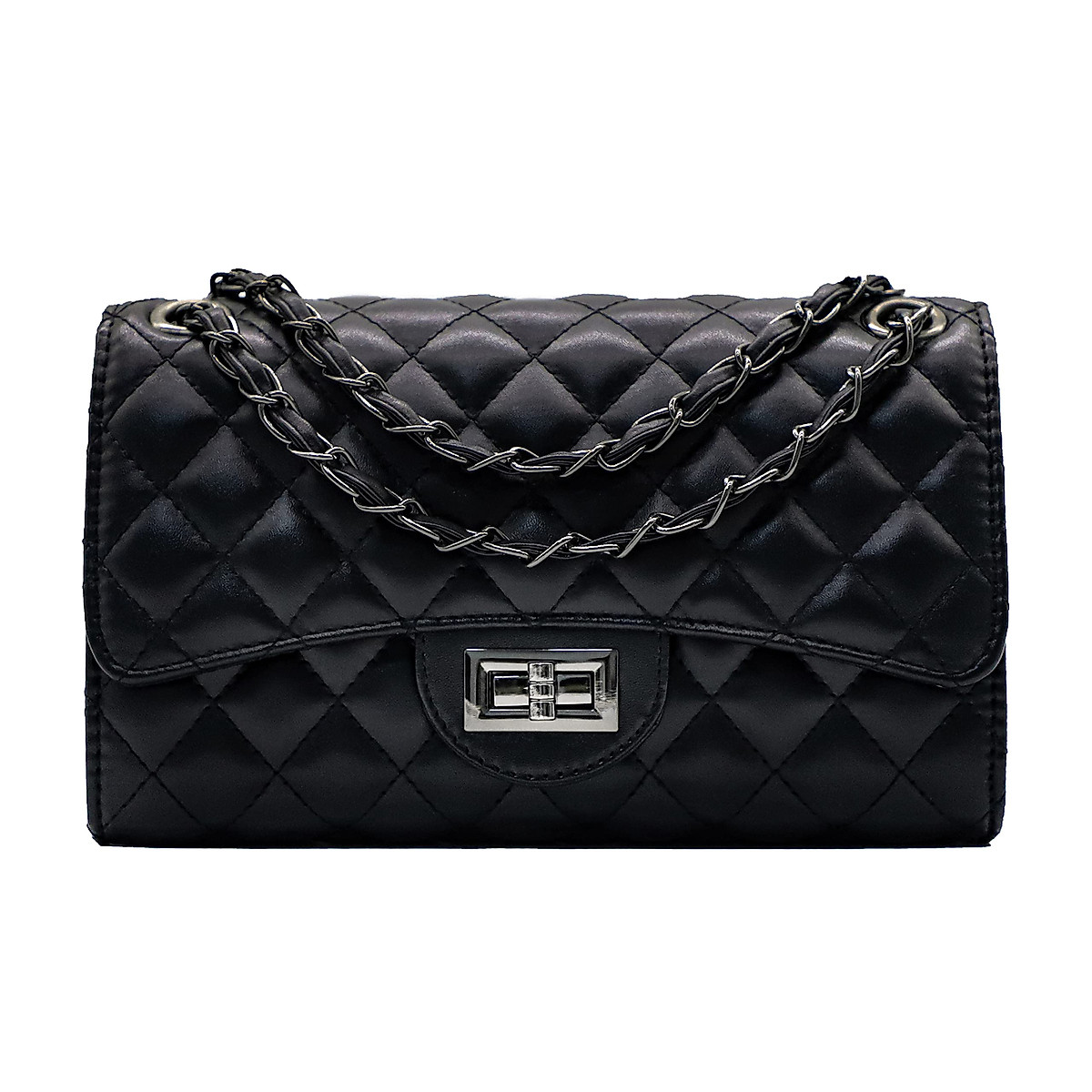 Eveupp Quilted Crossbody Bags for Women Black Chain Purse Leather Quilted Bag Clutch Purses Large