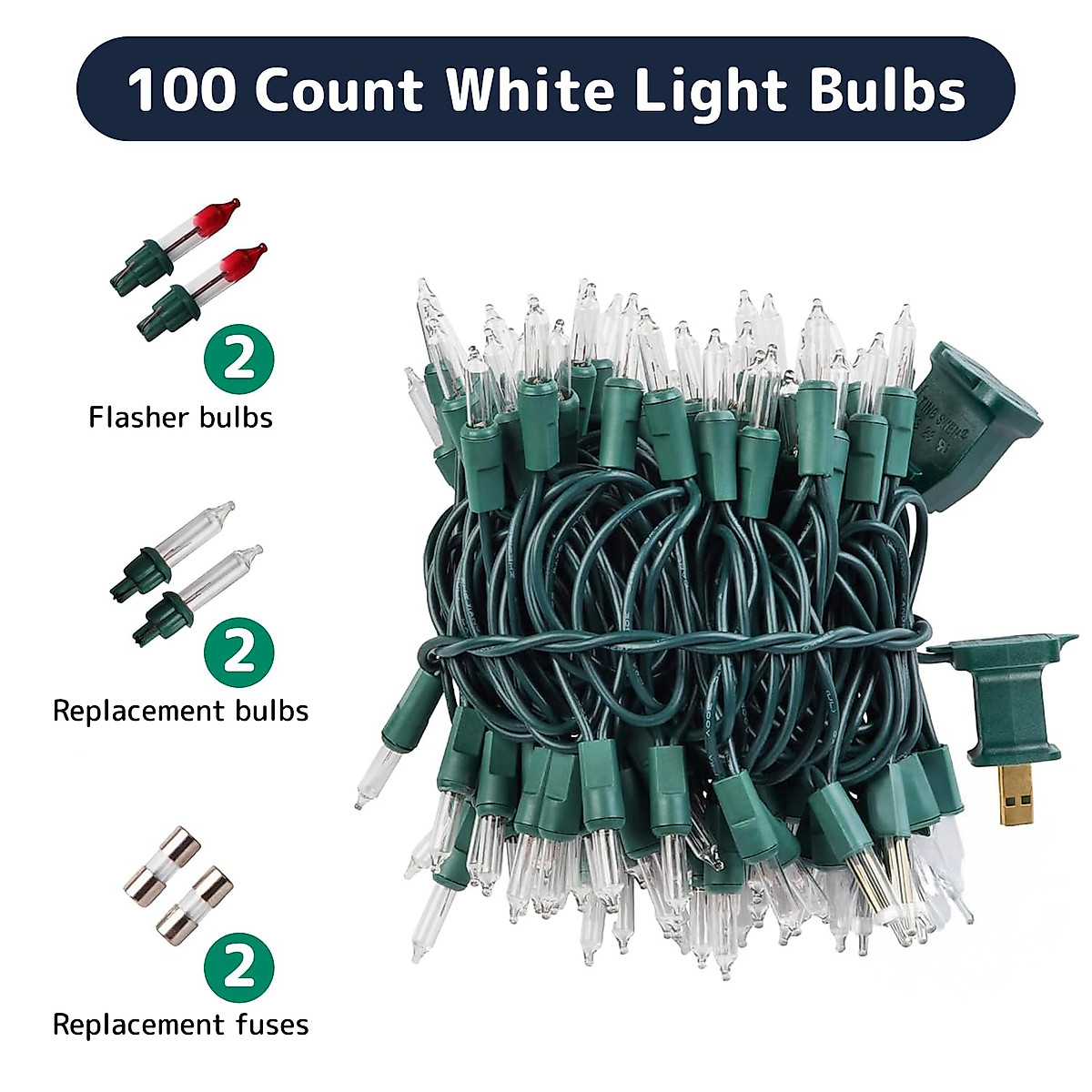 PREXTEX Christmas Lights (20 Feet, 100 Lights) - Clear White Christmas Tree Lights with Green Wire - Indoor/Outdoor Waterproof String Lights - Warm White Twinkle Lights