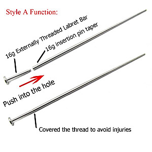 NewkeepsR 2PCS-16G(1.2mm) 316L Steel Calor Style Taper Insertion Pin for Ear/Nose/Navel/Nipple/Lip/Eyebrow Stretcher, Body Piercing Stretching Kit Assistant Tool