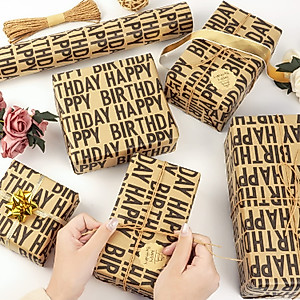 Birthday Wrapping Paper Roll, Black Kraft Gift Wrapping Paper Jumbo Roll, Black Happy Birthday Wrapping Paper Set Black Wrapping Paper for Boys Men Women Girls Birthday, 17x590 inch (70 sq. ft.)