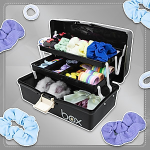 TERGOO 12in Three-Layer Multipurpose Storage Box Organizer Folding Tool Box/Art & Crafts Case/Sewing Supplies Organizer/Medicine Box/Family First Aid Box with 2 Trays (Black)…
