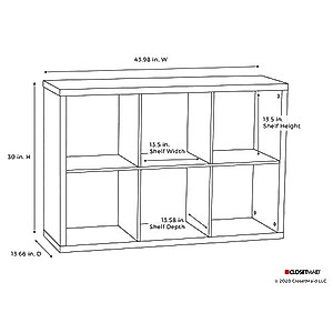 ClosetMaid 6 Cube Storage Shelf Organizer Bookshelf with Back Panel, Easy Assembly, Wood, White Finish