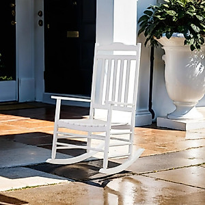 BplusZ Outdoor Patio Wooden Rocking Chairs Set 2 Piece, Furniture Comfy Rockers for Adults Porch Lawn Room Outside Indoor, White