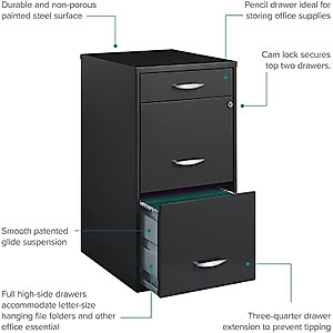 Pemberly Row 3 Drawer 18" Deep Metal File Cabinet in Charcoal