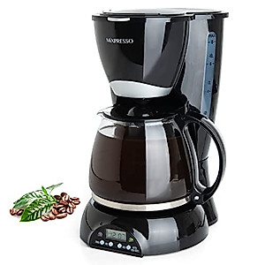 Mixpresso 8-Cup Drip Coffee Maker Programmable, Coffee Pot Machine Including Reusable And Removable Coffee Filter, Black Electric Coffee Maker