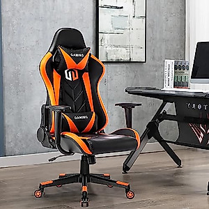 GOTMINSI Gaming Chair Racing Office Chair Computer Desk Chair Executive and Ergonomic Reclining Swivel Chair with Headrest and Lumbar Cushion (BK/Orange)
