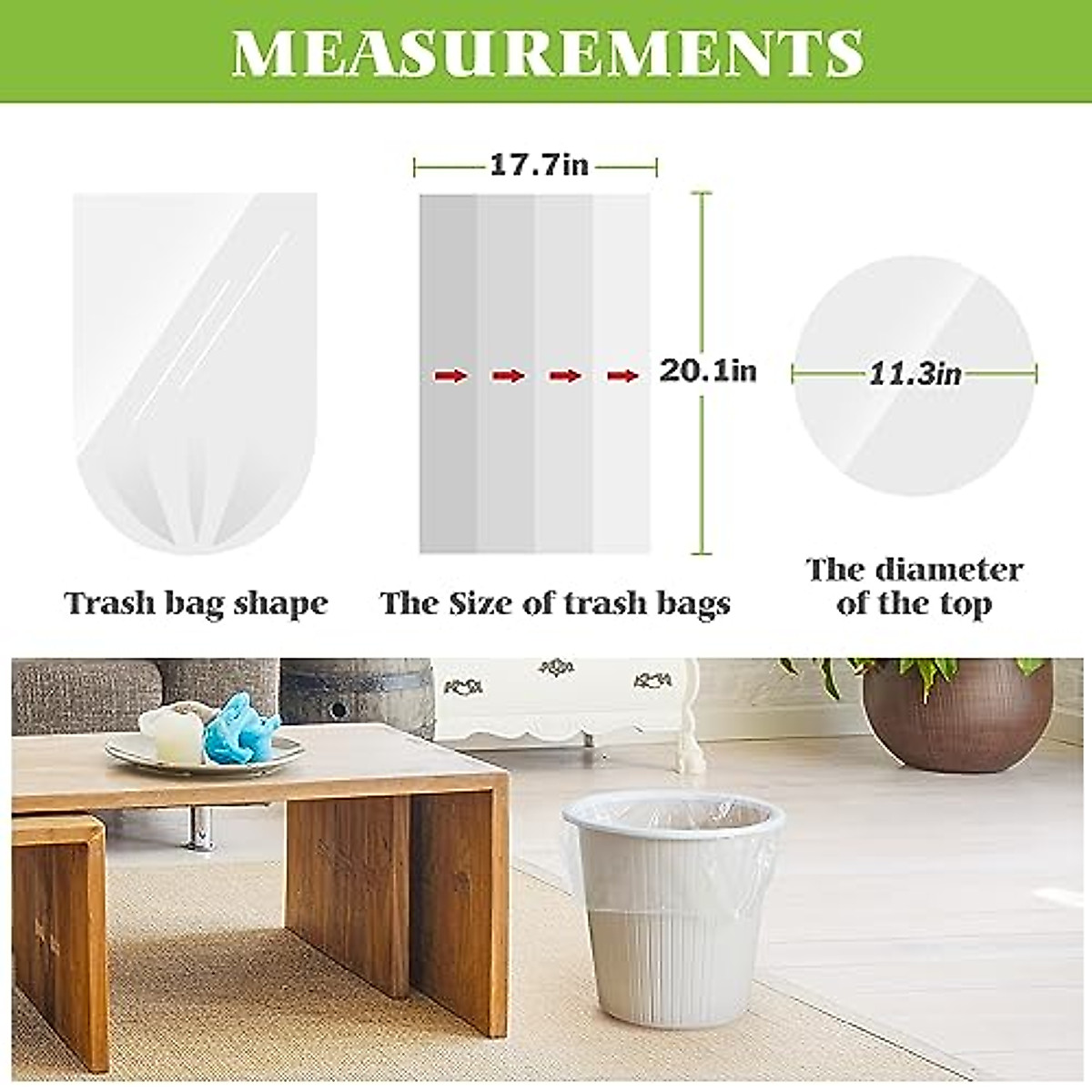 2.5 Gallon Strong Trash Bags Garbage Bags by Teivio, Bathroom Trash Can Bin Liners, Small Plastic Bags for Home Office Kitchen, Clear, (80 Counts)