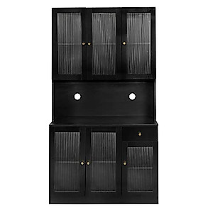 69'' Kitchen Pantry Storage Cabinet, Freestanding Pantry Cabinet with Cupboard and Microwave Stand, Black Buffet Cabinet with 6-Doors and Drawer, Modern Cupboard Hutch for Home Kitchen (Black)