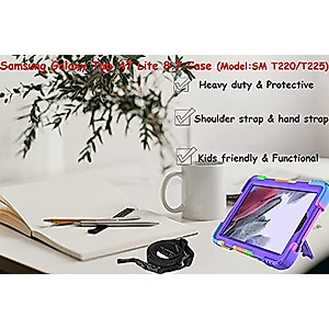 MENZO Samsung Galaxy Tab A7 Lite 8.7-inch Case 2021 Release, 3-Layer Shoulder Strap Rugged Protective Case with Holding Strap Rotating Stand for Samsung Galaxy Tab A7 Lite 8.7 (SM-T220/T225),Purple