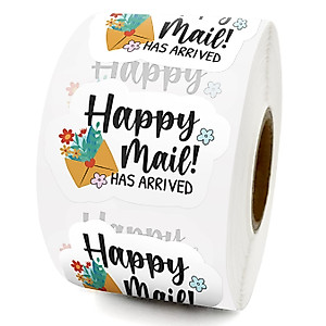 Happy Mail Has Arrived Cute Small Shop Happy Mail Stickers, Online Retailers Small Business Small Shop Thank You Stickers Gift Bags Packages Envelopes Labels, 500 Labels Per Roll
