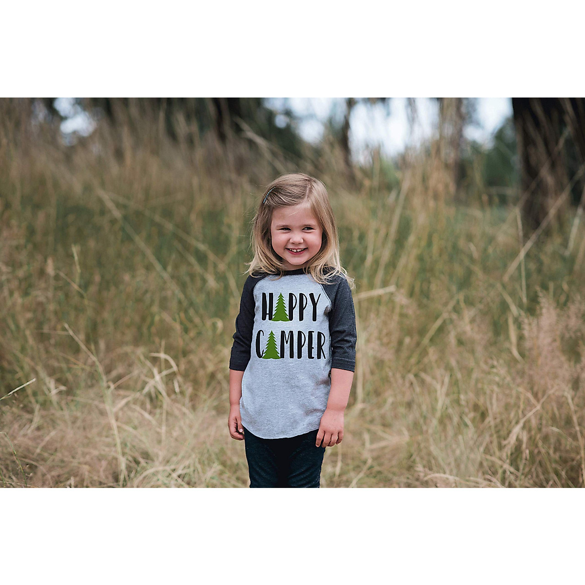 7 ate 9 Apparel Unisex Happy Camper Outdoors Raglan Tee 12 Months Grey