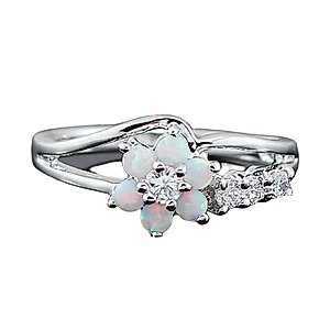 Exquisite Floral Opal Ring for Womens Pink/White Zircon Jewelry Rings Vintage Ladies Copper Ring Engagement Ring