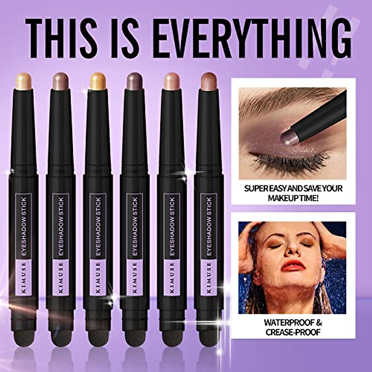 KIMUSE 6PCS Shimmer Cream Eyeshadow Stick,Brightener Eyeshadow Pencil Crayon,Waterproof Eye Shadow Stick Sets with Crease-proof, Smudge-proof and Long Lasting Eye Shadow Make Up